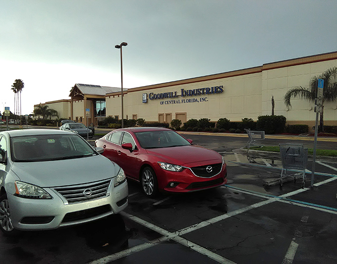 The unassuming exterior of treasure-hunting paradise. Like a poker champion with a winning hand, this Goodwill keeps its secrets until you step inside.