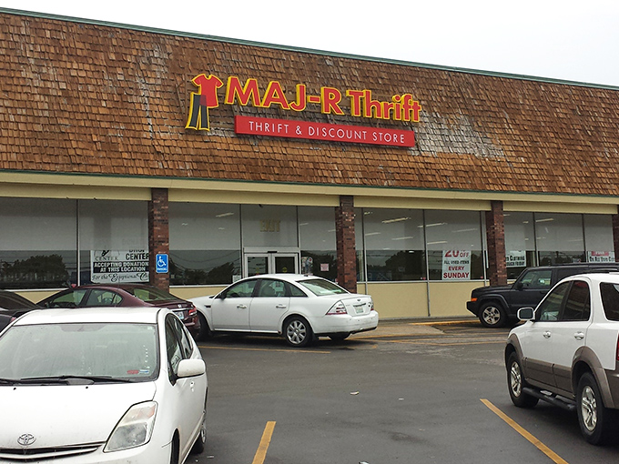 The unassuming exterior of MAJ-R Thrift belies the wonderland within. Like finding a portal to treasure in a strip mall setting.