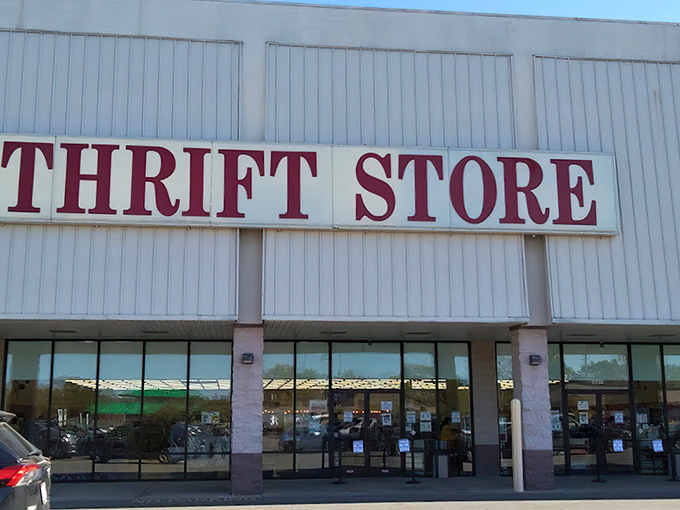 The iconic red signage beckons like a lighthouse for bargain hunters. Ohio's thrifting mecca promises treasures waiting to be discovered.