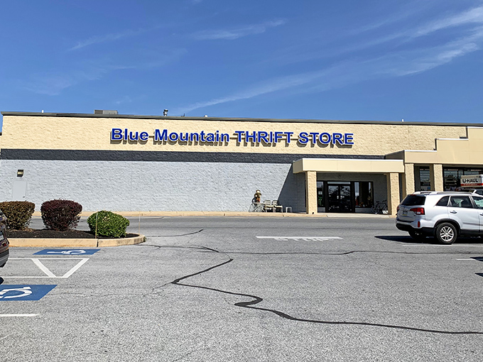 Blue Mountain Thrift Store welcomes bargain hunters with its no-nonsense exterior. Like a poker player with a royal flush, it keeps its treasures hidden inside.
