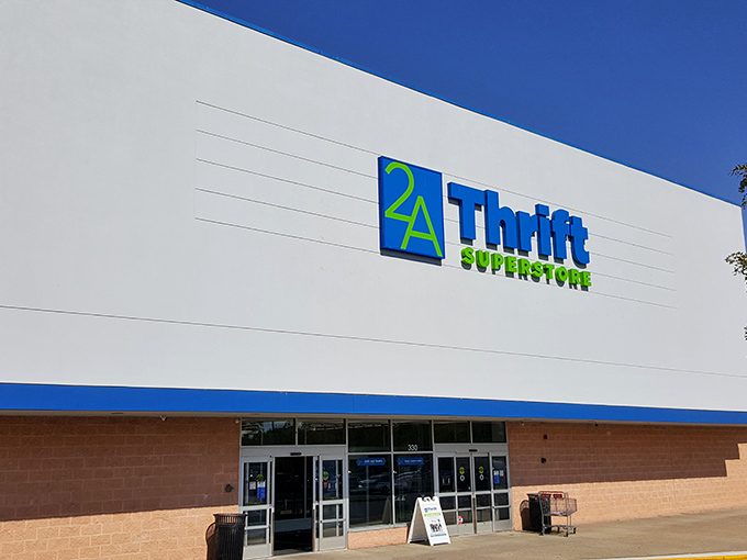 The blue and green signage of 2nd Ave Thrift Superstore stands like a beacon of bargain hope against the Pennsylvania sky. Treasure hunting starts here!