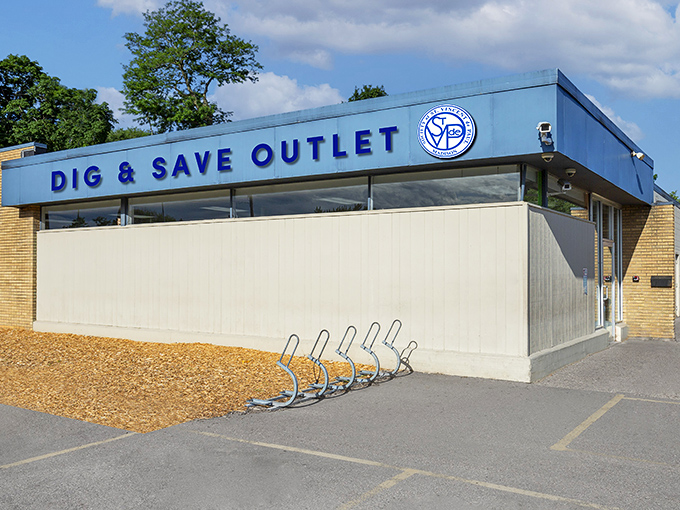 The blue facade of Dig & Save beckons like a portal to another dimension&mdash;one where treasures await those brave enough to hunt.