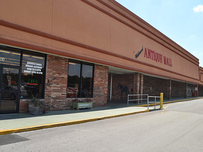 The unassuming exterior of Wildwood Antique Mall &ndash; like finding a treasure chest disguised as a shoebox. Adventure awaits inside!