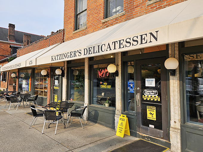 The brick facade and classic awning of Katzinger's isn't just inviting&mdash;it's practically a beacon for sandwich enthusiasts seeking deli nirvana in Columbus.