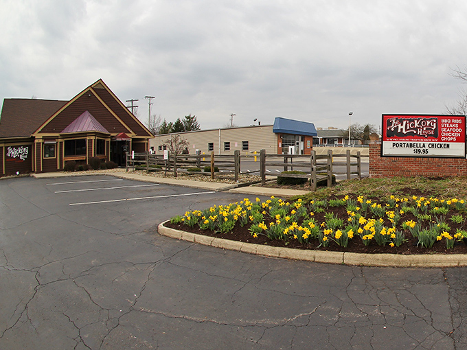 The rustic charm of Hickory House's exterior isn't just inviting&mdash;it's practically winking at you to come inside. Those flowers aren't just decoration; they're nature's welcome committee.