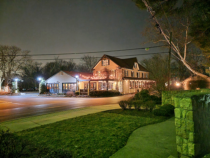 The Yardley Inn glows like a beacon of culinary promise against the night sky, its historic charm inviting you to step inside and stay awhile.