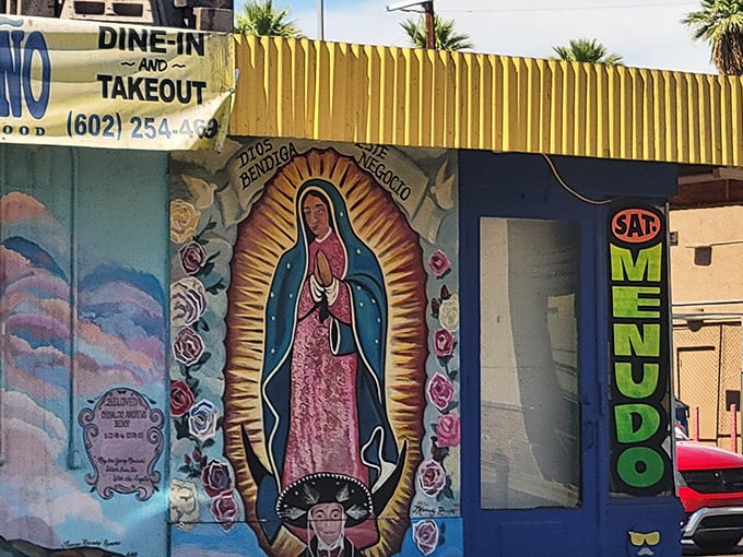 The blue building with the yellow sign isn't trying to impress anyone - it's too busy making what locals consider Arizona's best burritos.