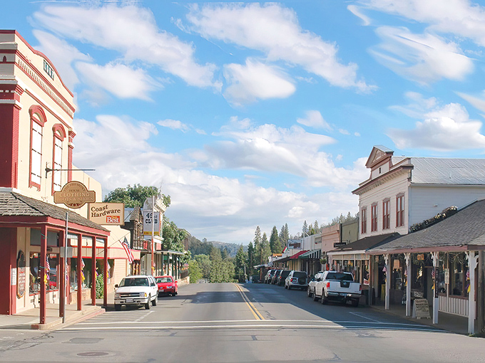 Main Street Mariposa looks like a movie set where the extras actually live. Historic buildings frame mountain views that make rush hour traffic seem like a distant nightmare.