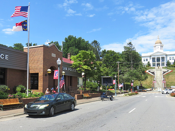 Main Street Sylva offers that perfect small-town vibe where brick buildings tell stories and sidewalk benches invite you to slow down and stay awhile.