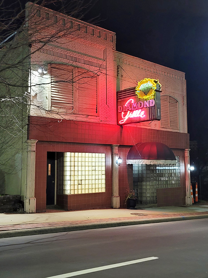 That neon diamond sign has been beckoning hungry Akronites for decades, like a culinary lighthouse guiding you to beefy treasures.