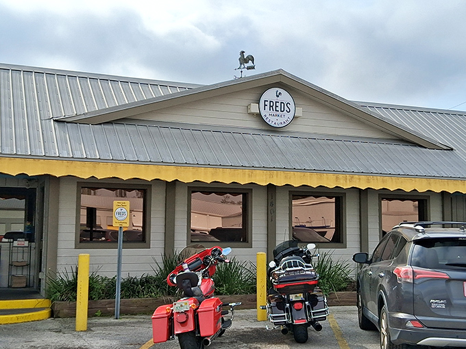 Fred&rsquo;s Market stands proud with its cheerful, welcoming yellow trim and sturdy metal roof, like a beacon calling hungry travelers home.