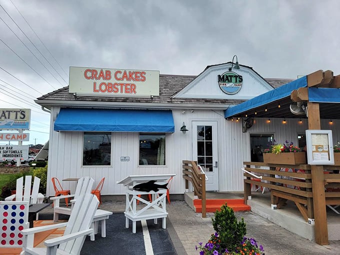 That vintage turquoise truck isn't just for show&mdash;it's the perfect mascot for Matt's Fish Camp, where coastal charm meets seafood perfection in Lewes.