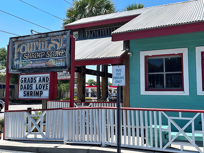 The turquoise exterior with its weathered sign promises no-frills authenticity. This is Florida seafood without the pretense.