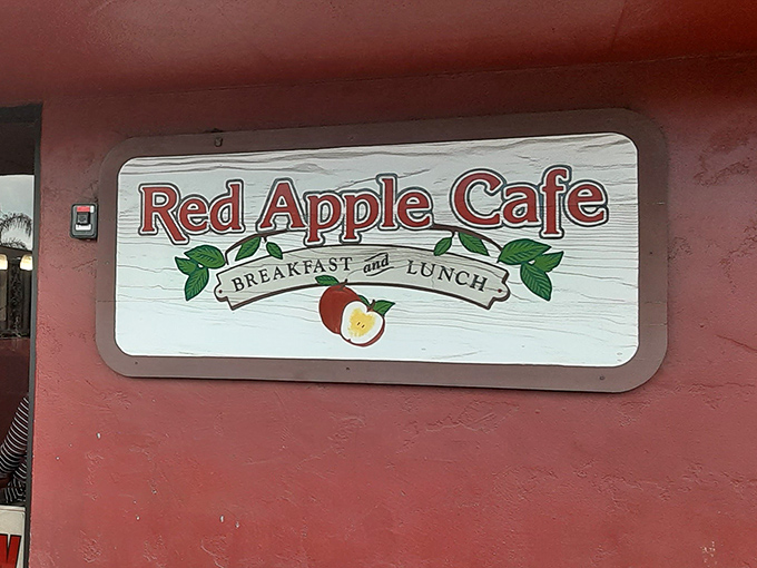 The terracotta-colored exterior with its charming wooden sign promises comfort food magic within. No pretension, just breakfast perfection awaiting.