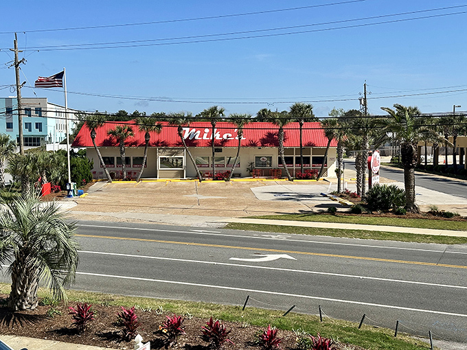 Mike's iconic red roof and palm trees stand like a beacon for hungry travelers. Florida dining doesn't get more authentic than this Panama City Beach landmark.