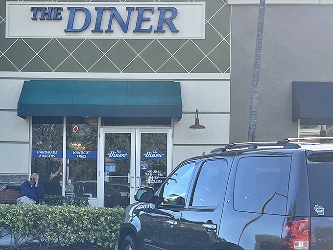 The unassuming storefront of The Diner belies the culinary treasures within. Blue signage and teal awnings welcome hungry patrons to this Boynton Beach gem.