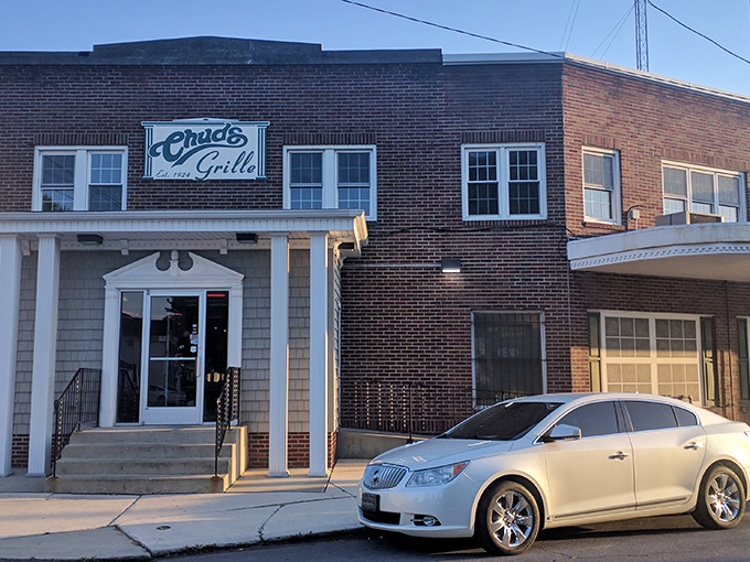 The unassuming brick exterior of Chud's Grille proves once again that culinary treasures often hide behind the most modest facades.