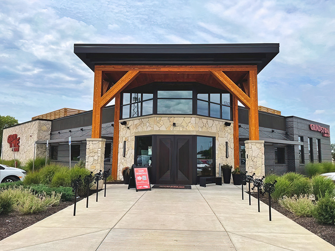 Morning light turns Grindstone into a postcard-worthy destination. Those timber beams and stone fa&ccedil;ade aren&rsquo;t just showing off&mdash;they&rsquo;re promising something special inside.