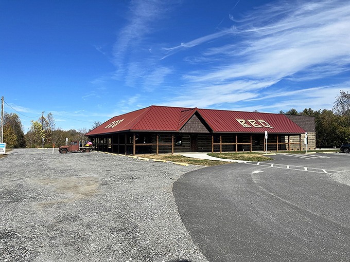 That red roof isn't just a landmark - it's a beacon calling hungry souls to barbecue salvation.