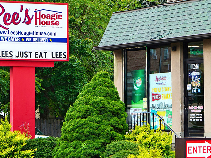 The unassuming exterior of Lee's Hoagie House in Abington &ndash; where sandwich greatness hides behind a modest fa&ccedil;ade. No fancy frills, just hoagie thrills.