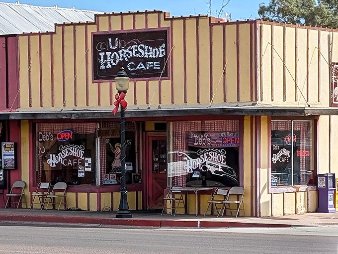 The Horseshoe Cafe stands proudly on Wickenburg's corner, its Western facade a time portal to Arizona's frontier days.