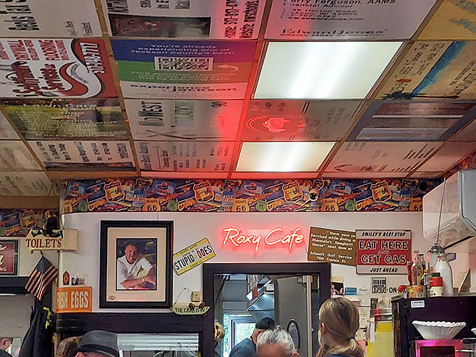 The iconic red awning and vintage sign of Roxy Cafe stand as a beacon of breakfast hope on Jackson's main drag. Small-town America at its most delicious.