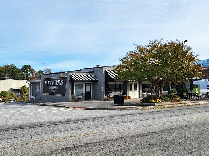 The unassuming exterior of Matthews Cafeteria stands as a time capsule in Tucker, where generations have come for comfort food that never goes out of style.