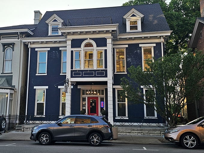 The navy blue fa&ccedil;ade with crisp white trim stands like a culinary lighthouse in downtown Middletown, beckoning hungry travelers with promises of comfort and charm.