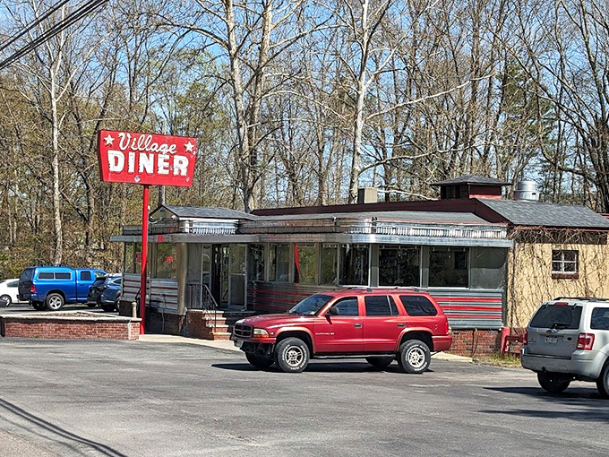 That iconic red sign against the Pennsylvania sky is like a beacon for hungry travelers. Classic Americana at its finest.
