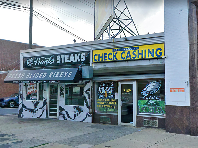The unassuming storefront where culinary magic happens. Frank's shares space with a check cashing service, but locals know where the real value lies.