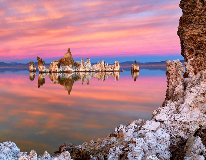 Nature's own sculpture garden rises from Mono Lake's glassy surface, creating a landscape that belongs in a sci-fi movie's establishing shot.