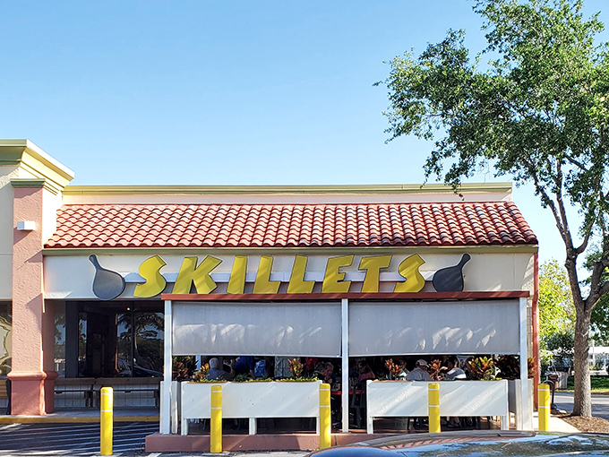 The bustling interior of Skillets speaks volumes &ndash; wooden beams overhead, happy diners below, and breakfast magic happening everywhere in between. 