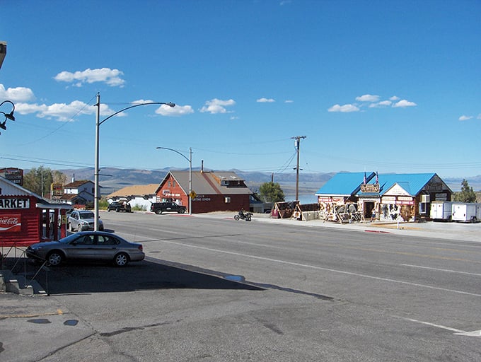Downtown Lee Vining &ndash; where the entire business district fits in one photograph, yet somehow contains more authentic character than most shopping malls in America.