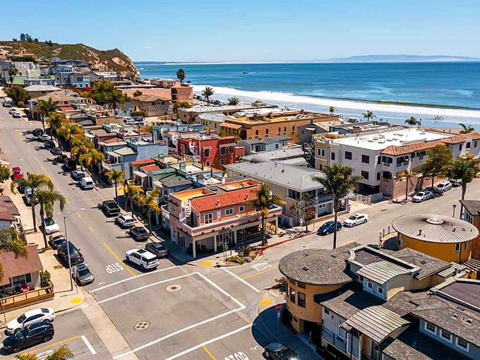 Avila Beach from above &ndash; where palm trees stand like exclamation points and the ocean whispers, "Slow down, you've arrived at California's best-kept coastal secret."