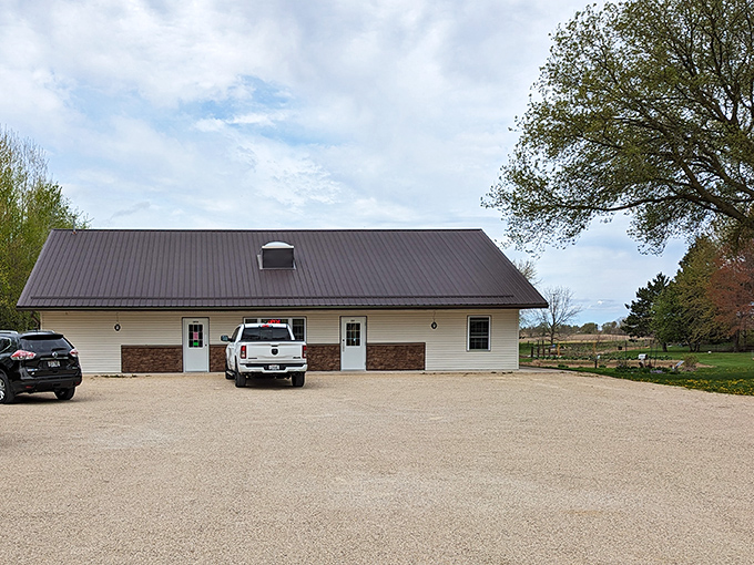 The humble exterior of Yoder's Bakery belies the treasure trove of carb-laden delights waiting inside. That glowing "OPEN" sign is Wisconsin's version of the pearly gates.