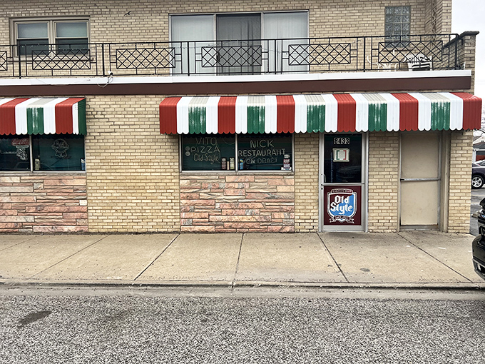The Italian flag-inspired awning isn't just decoration&mdash;it's a beacon of pizza promise on Chicago's South Side since 1932.