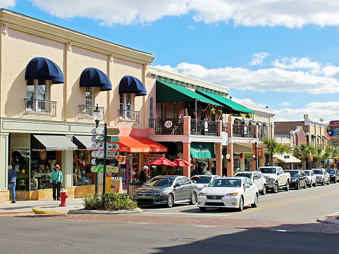 Downtown Mount Dora's colorful directional signs point the way to adventure, like a treasure map for grown-ups with better restaurants at the end.