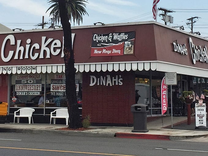 The unassuming brick-red exterior of Dinah's Chicken in Glendale has been luring fried chicken aficionados since 1967. Some landmarks don't need neon to shine.