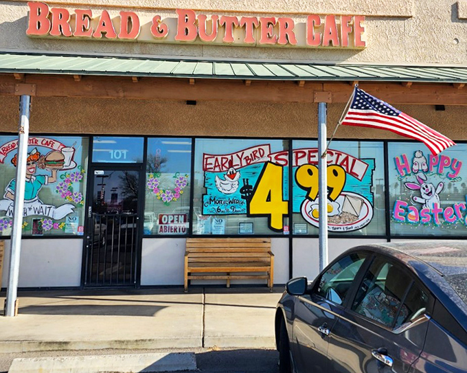 The unassuming storefront that houses culinary magic. That $4.99 Early Bird Special sign isn't just decoration&mdash;it's the bat signal for breakfast enthusiasts across Tucson.