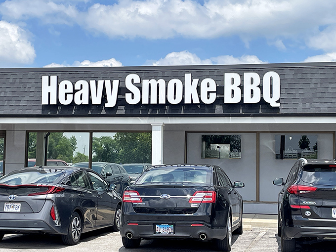 The unassuming strip mall exterior of Heavy Smoke BBQ proves once again that the best barbecue joints often hide in plain sight, waiting to reward the truly dedicated meat seekers.