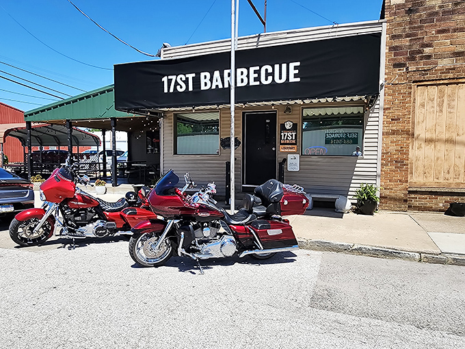 The unassuming exterior of 17th Street Barbecue proves once again that the best BBQ joints often look like places your GPS would apologize for sending you.