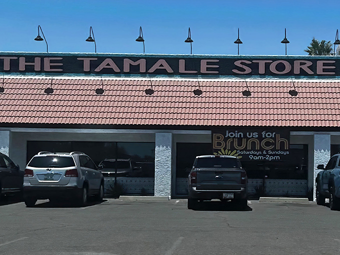 The unassuming exterior of The Tamale Store beckons with a simple promise – life-changing tamales await behind those doors.