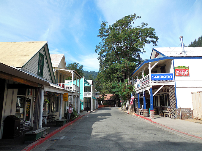 Main Street Downieville looks like a movie set where Gold Rush history meets modern-day charm, complete with wooden sidewalks that practically whisper tales of 49ers.