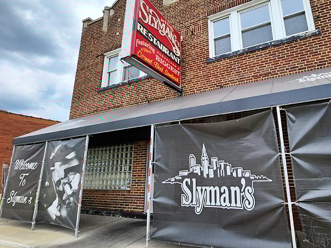 The iconic red Slyman's sign has been beckoning sandwich enthusiasts to this Cleveland institution since 1964. Some landmarks have plaques; this one has pastrami.