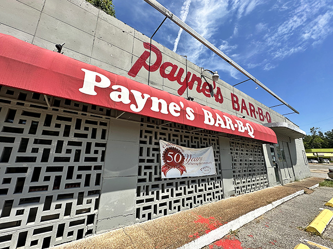 The unassuming gray exterior of Payne's Bar-B-Que proves once again that in barbecue, glamour and greatness rarely go hand in hand.
