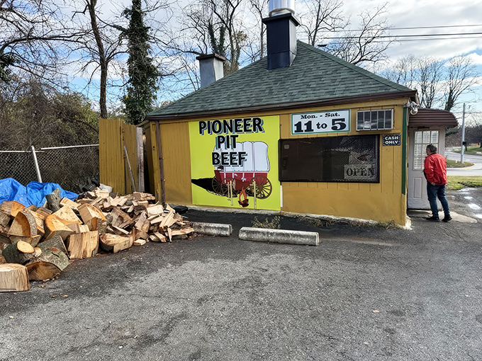 The humble yellow shack that houses Pioneer Pit Beef might not look like much, but that woodpile outside isn't decorative&mdash;it's the secret to Maryland's most magnificent meat.