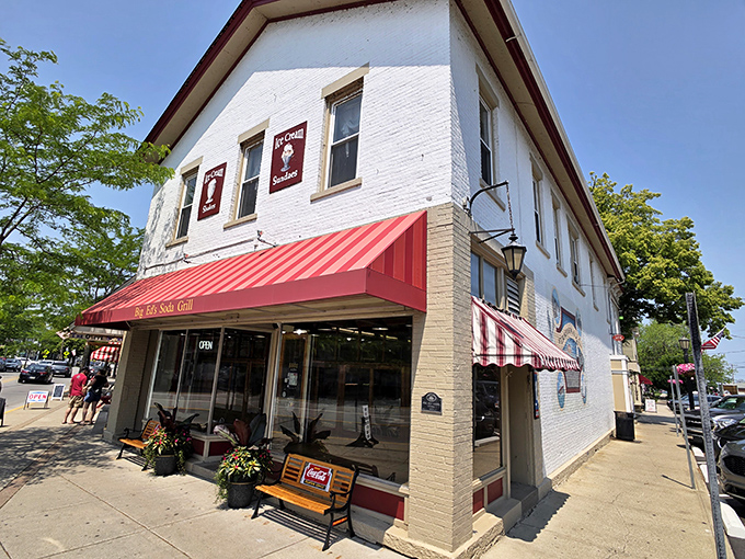 This charming corner building whispers promises of creamy milkshakes and simpler times ahead.