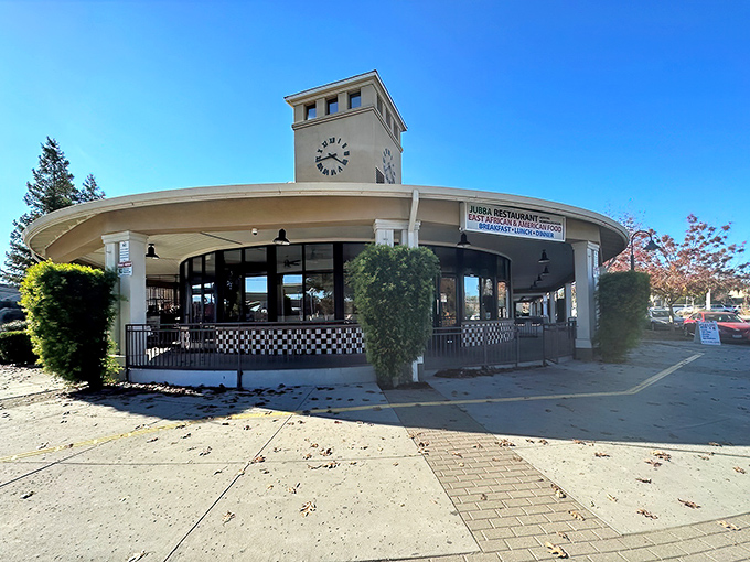 Jubba's distinctive clock tower exterior stands like a culinary lighthouse, beckoning hungry travelers to discover the Somali treasures waiting inside.