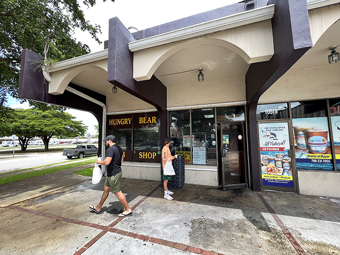The unassuming exterior of Hungry Bear Sub Shop hides Miami's sandwich paradise behind its distinctive arched facade. Culinary treasures often hide in plain sight.