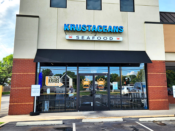The blue glow of Krustaceans' sign beckons seafood lovers like a lighthouse calling ships to shore. Nashville's answer to coastal cravings.